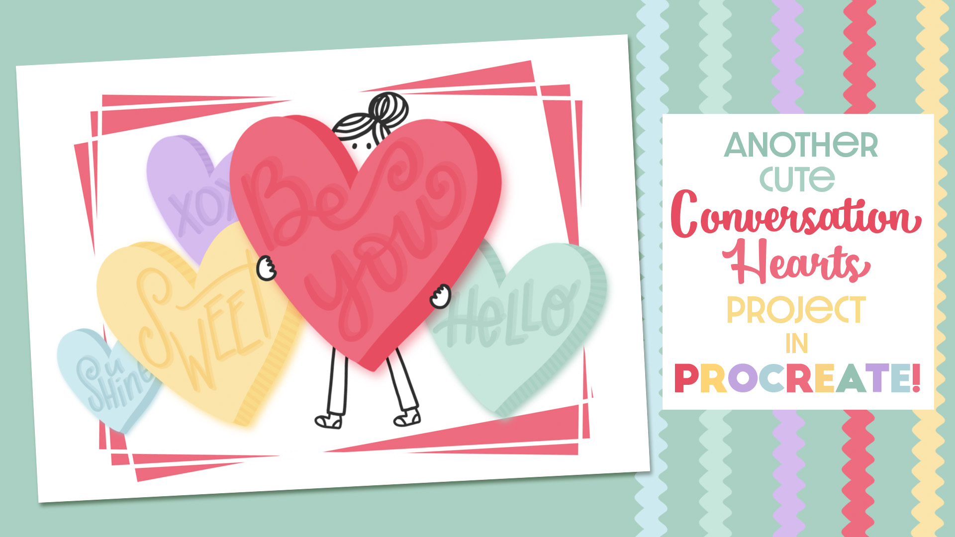 Doodled Conversation Hearts Card in Procreate - Studio Kitsch